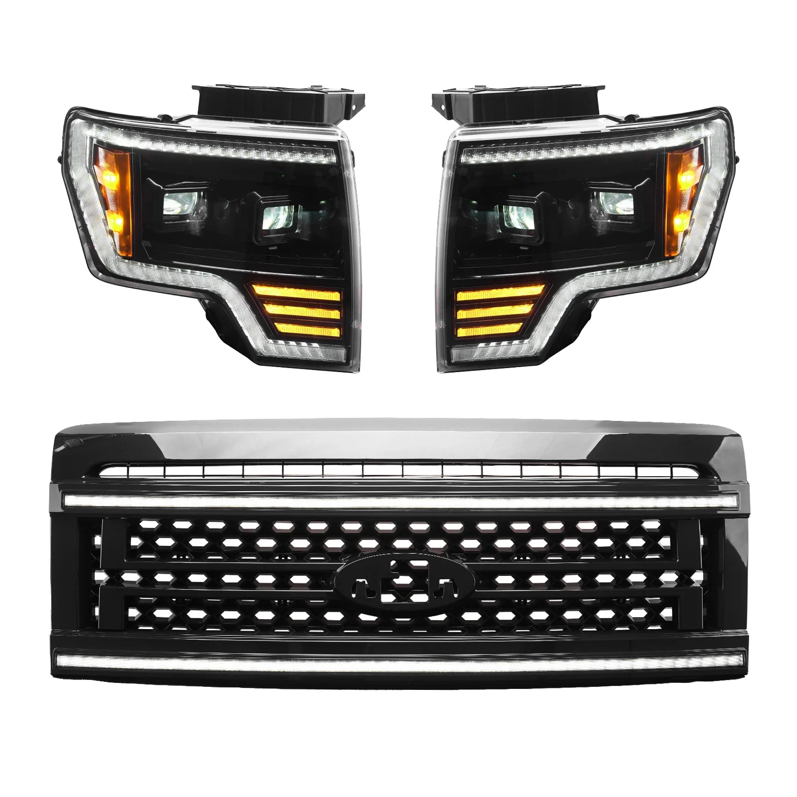 OLM Essential Series Headlight and DRL Grille 2pc Bundle - 2009-2014 F ...