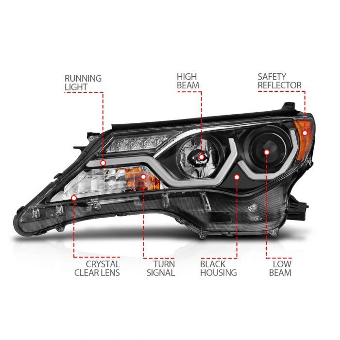ANZO 2013-2015 Toyota Rav4 Projector Headlights w/ Plank Style Design ...
