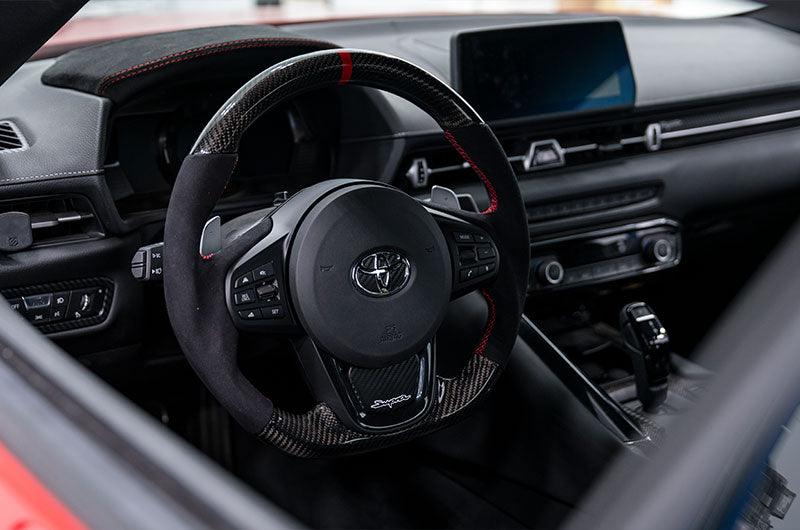 OLM Carbon Pro Steering Wheel Carbon Fiber w/ Alcantara and Red Stripe ...